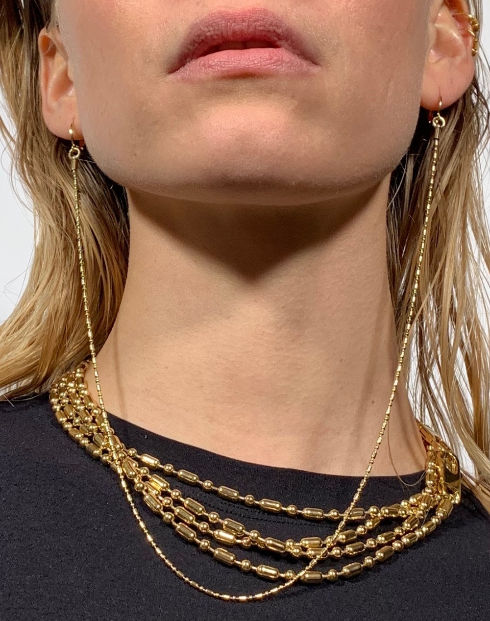 Long Thin Chain Double Earring - Exposed Paris